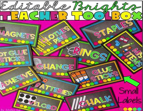 Chalkboard Brights Teacher Toolbox Labels by Fabulous Figs | TPT