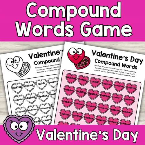 Compound Words Valentine's Day Game | Fun Reading Center Station Activity
