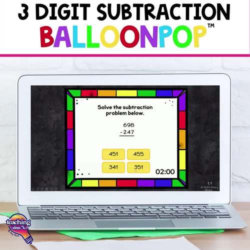 3rd Grade 3-Digit Subtraction Digital Math Review Games Balloon Pop™