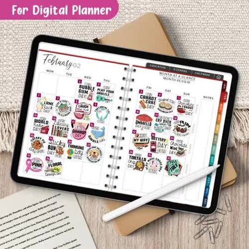 February Wacky Holidays Digital Stickers, 28 PNG Funny Awareness Sticker