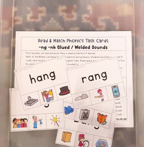 Read and Match GLUED SOUNDS Task Cards - Decodable Words Orton-Gillingham