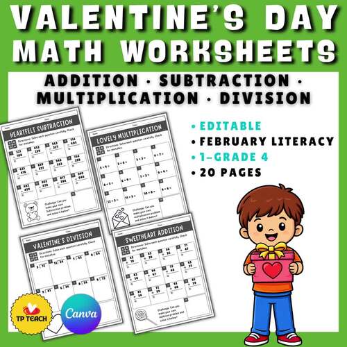 Editable Valentine’s Day Math Worksheets & Fun February Activities for Kids