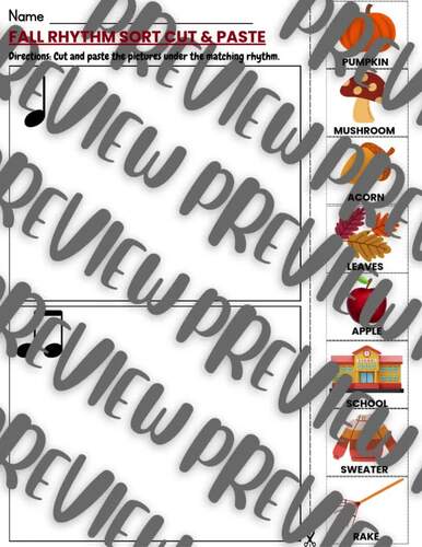 Fall Rhythm Sort Cut & Paste Activity plus EASEL version! by Miss ...