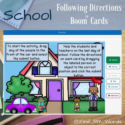 Following Directions with Prepositions & Location Words Boom Cards - School