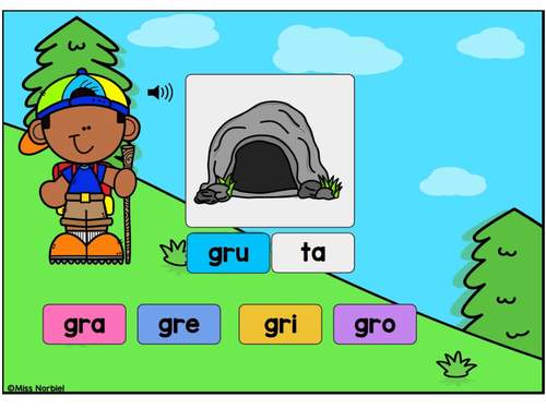 Spanish blends Boom Cards Sílabas trabadas gl y gr by Miss Norbiel