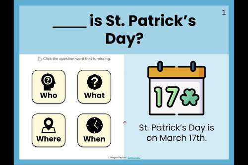 Asking WH QUESTIONS Digital Speech Therapy ST. PATRICK'S DAY by SpeechLaLi