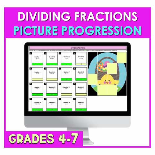 Spring Fractions Dividing Fractions Picture Progression by A1academics