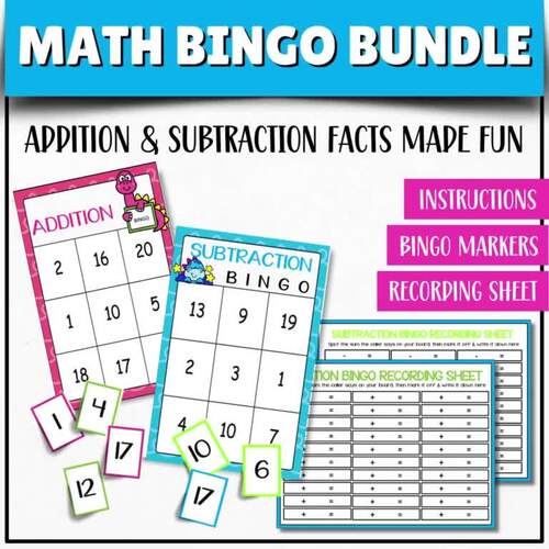 Addition & Subtraction Bingo Math Game Bundle | Numbers 1–20 Facts Practice