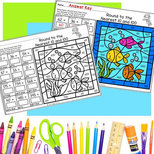 3rd Grade Math Color by Number Ocean Theme | 3rd Grade Review Activity