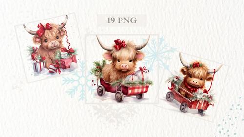 Christmas Baby Highland Cows Clipart | Winter Clip Art PNG by Fantasy ...