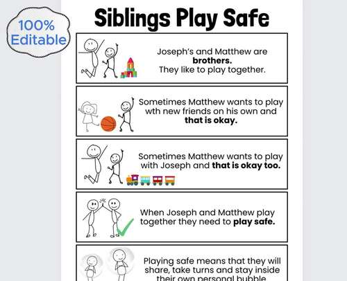 Social Story: Playing Safe with my Siblings at School | Special Ed, OT ...