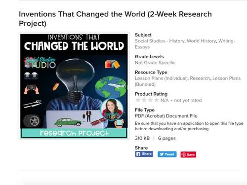 Inventions That Changed the World (2-Week Research Project) | TPT