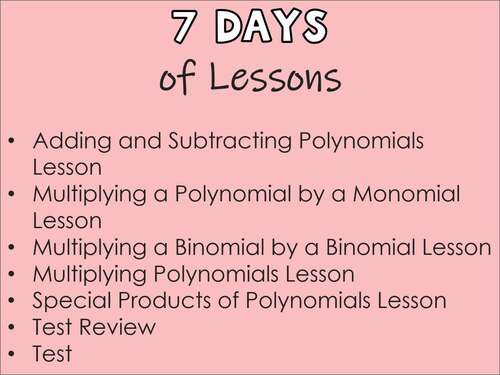 Polynomials Algebra Unit - Add, Subtract and Multiply Polynomials Lessons