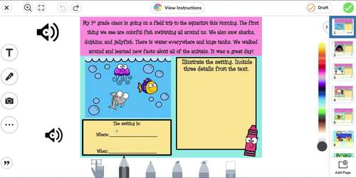 1st Grade Fiction Reading Seesaw and Printable Comprehension BUNDLE