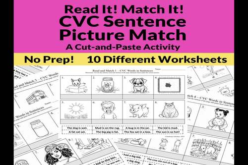 NO PREP! CVC Sentence Picture Match (Cut-and-Paste Activity) CVC Bundle