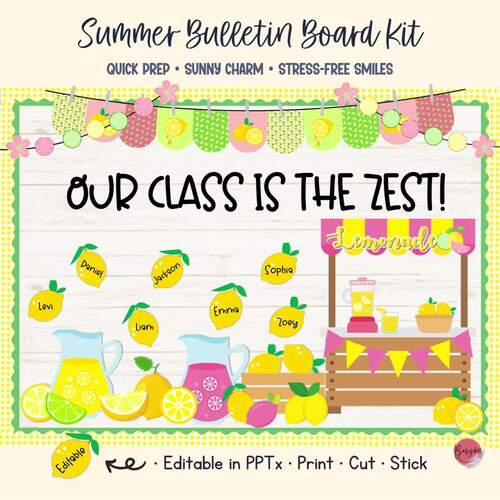 Summer Bulletin Board Kit: Lemon Decor | Editable Classroom Door Decor