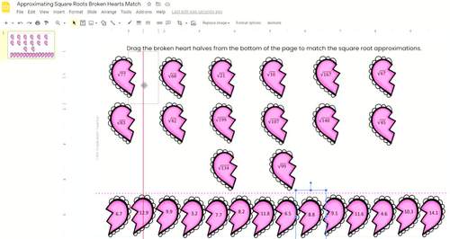 Approximating Square Roots Broken Hearts Match Valentine's Day Activity ...