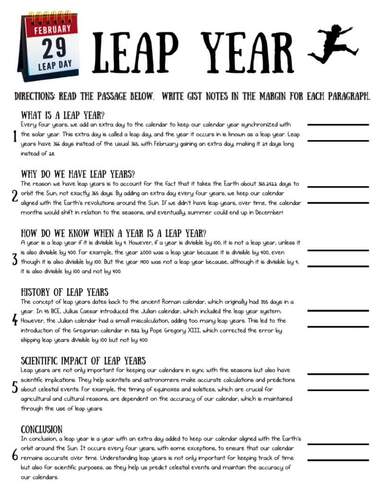 Leap Year Close Read Write Word Search Fun February ELA Comprehension ...