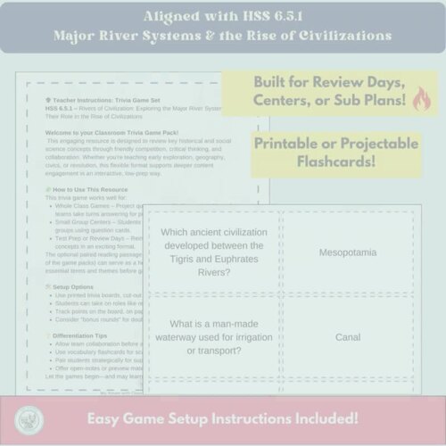 HSS 6.5.1 Trivia Game: Rivers of Civilization—Major River Systems