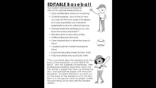 Baseball Sight Word Literacy Center EDITABLE for Any List Words, Math ...
