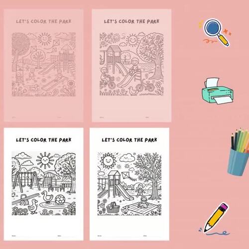 12 pages, Coloring the Park, Printable Coloring Page by Wrapidea