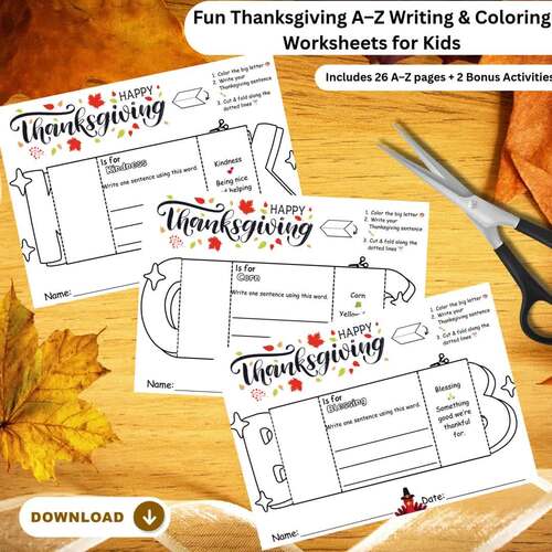 Thanksgiving A–Z Writing & Coloring Craftivity | Holiday Literacy Activity