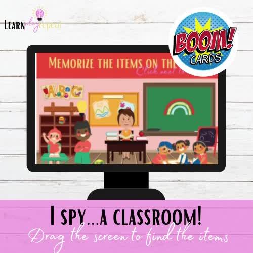 Boom Cards™ I spy...A classroom! Drag the screen to find the hidden item