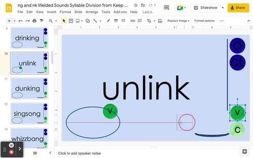 Interactive Syllable Division with Glued Sounds ng nk ing Google Slides ...