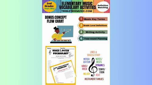 2nd Grade Elementary Music Vocabulary Activities MATCHING! Treble Tree
