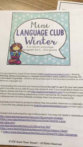 Mini Language Club Winter by Super Power Speech | TPT
