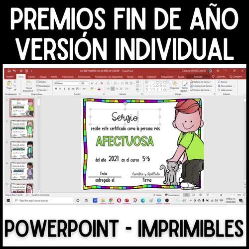 PREMIOS DE FIN DE AÑO, EDITABLES EN ESPAÑOL. PREK - 5. Individualizados