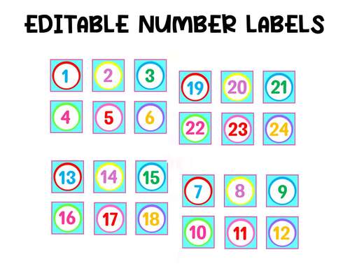 Printable Bright Number Labels, Classroom Numbers, Printable Number Labels