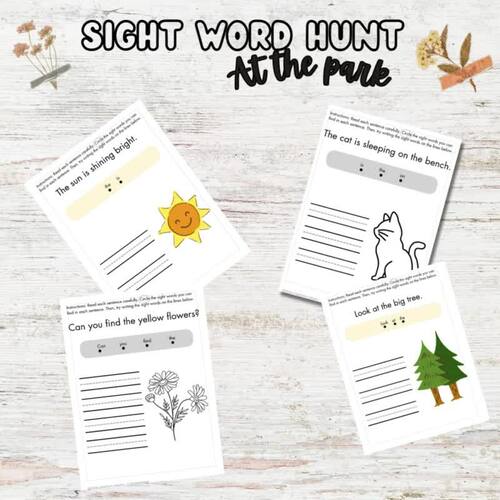 Pre-k Sight Words and Writing Activities - Sight Word Hunt at the Park