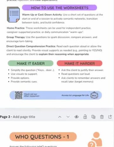 Aphasia Therapy Worksheets for Adults | WH‑Questions | Functional ...