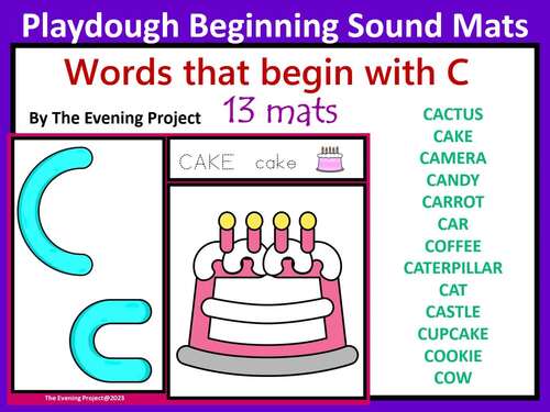 Playdough Beginning Sound Mats /Words that begin with C playdough mats