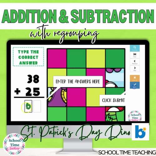 St Patricks Addition and Subtraction Dino Uncover the Picture Puzzle ...