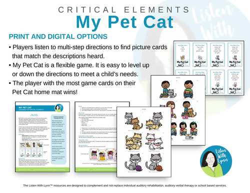 MY PET CAT Listening Critical Elements Comprehension Directions DHH ...