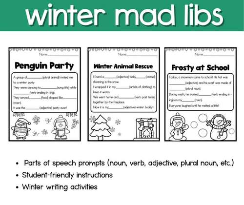 Winter Mad Libs: Practice Nouns, Verbs & Adjectives by Kidz Learning Studio