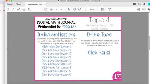 enVisionMath2.0 Digital Math Journal 1st Grade Topic 4 - Seesaw | TPT