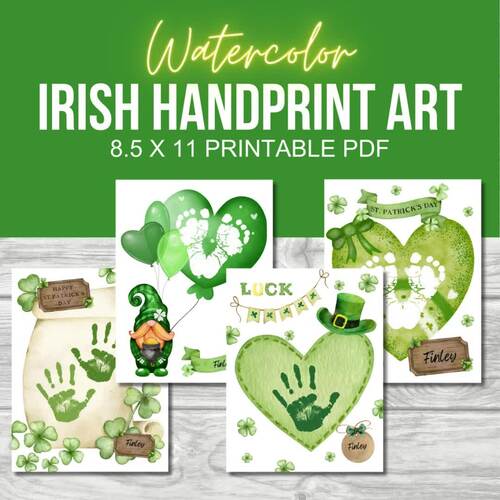 St Patricks Day Watercolor Handprint Craft Keepsake Printable PDF