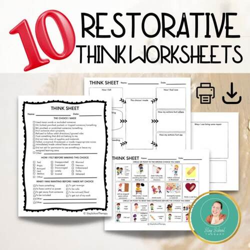 Restorative Think Sheets, Reflection Worksheets, Classroom & Conflict ...