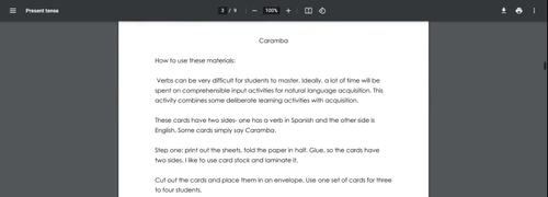 Spanish Present Tense Verb Game: Caramba by Real Life Language | TPT