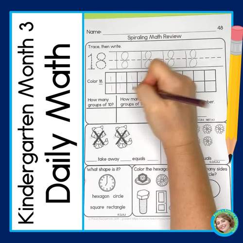 Kindergarten Math Spiral Review | Morning Work | Warm Ups Month 3 Fall