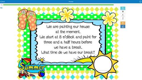 Summer Math Word Problems Elapsed Time Half Hour Intervals Boom Cards