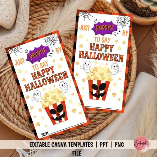 Halloween Poppin' By Popcorn Gift Tags | Editable Student & Class Favor ...
