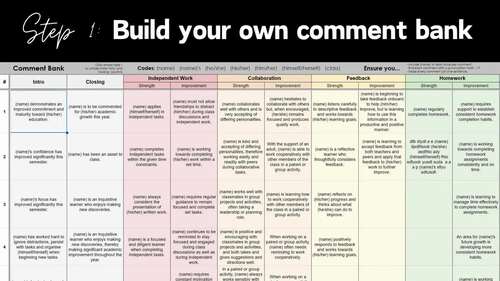 Report Card Comment Generator | Report Comment Builder | Editable Template
