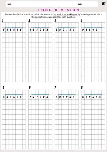 Long Division worksheet 5-Digits by 1-Digit with & no Remainders ...