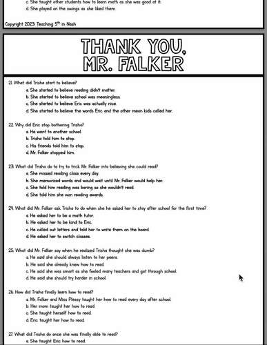 "Thank You Mr. Falker" Test Assessment Printable by Teaching 5th in Nash