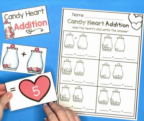 Valentine Addition Task Cards game Adding Math Spanish Bilingual ...
