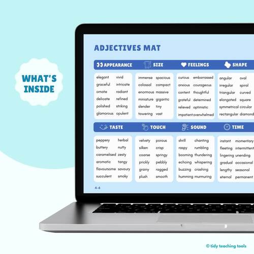 Verbs, Adjectives, Adverbs & Transition Words Desk Mats for Grade 4-6